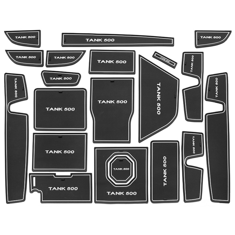 Силиконовые противоскользящие накладки MyPads на Great Wall Tank 500 2021, 22, 23 в салон автомобиля на дверь, подстаканник, на подлокотник черно-б.