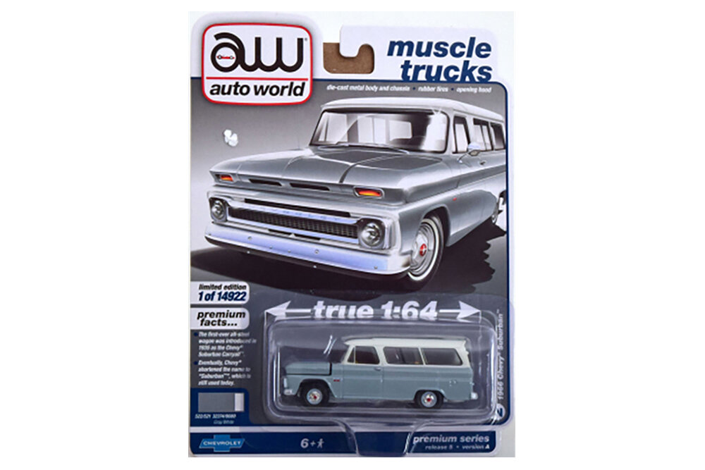 Модель коллекционная AUTO WORLD Chevrolet suburban (1966), light grey white (длина модели 6-10 см)
