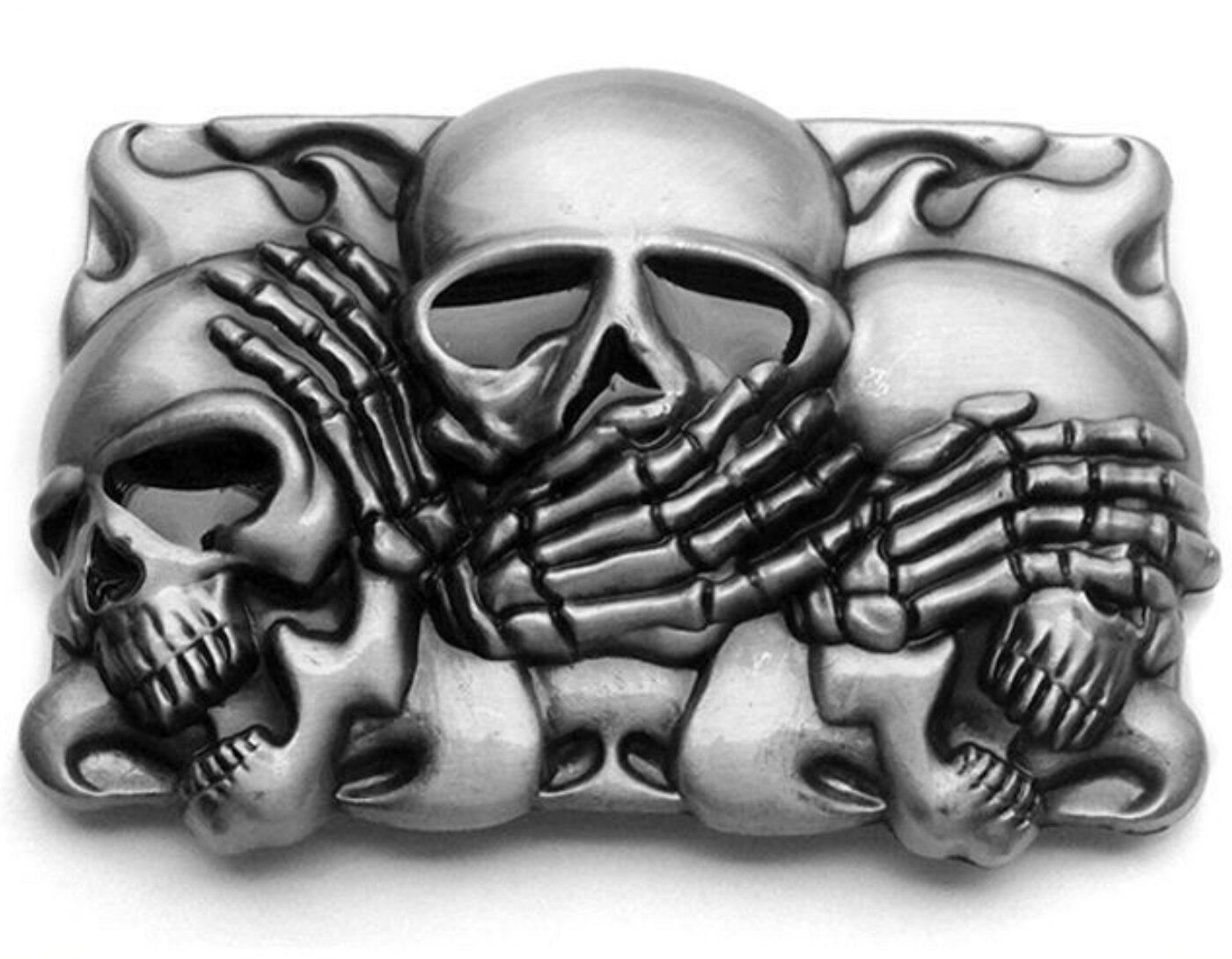 Пряжка для ремня (бляха) с черепами «не вижу, не слышу, не скажу»