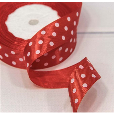 Лента атласная в горошек 25ммх23м красная