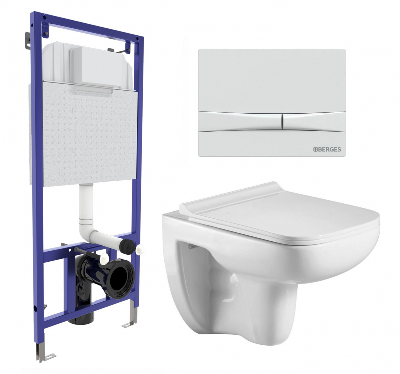 Комплект 3 в 1 инсталляция Berges Wasserhaus Novum 040250 + Подвесной унитаз WeltWasser Kehlbach 004 GL-WT + кнопка белая