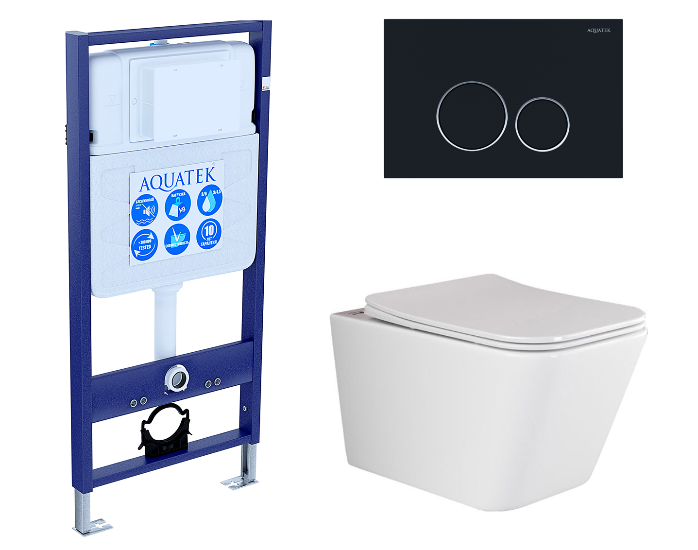 Комплект 3 в 1 инсталляция Акватек Standart 50 + Унитаз подвесной Ceramica Nova Metric Rimless CN3007 с кнопкой черной INS-0000012 + CN3007 + KDI-0000020