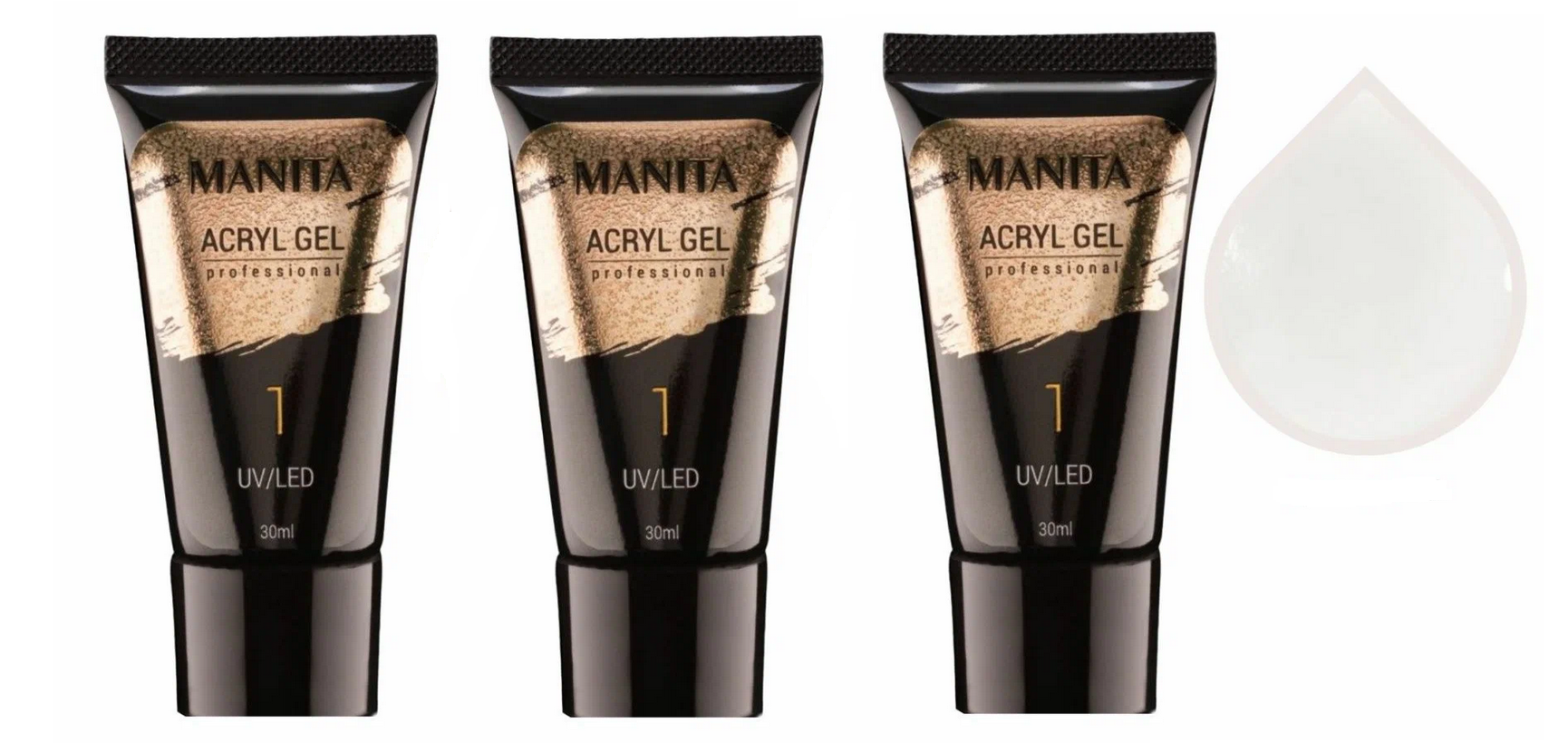 Акриловый гель Manita Professional для моделирования ногтей, тон №01, прозрачный, 30 мл - 3 штуки