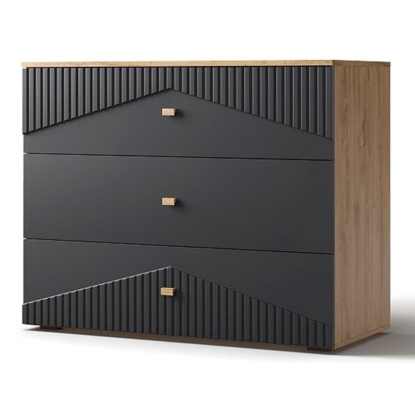 Комод «Оливия» 3Я КМК 0971.19, дуб наварра/шагрень черная