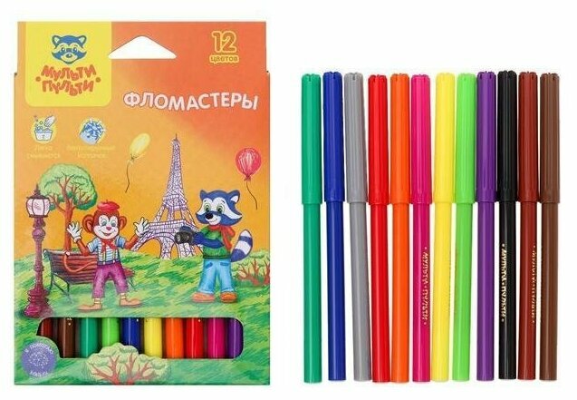 Фломастеры смываемые "Енот во Франции" 12 цветов