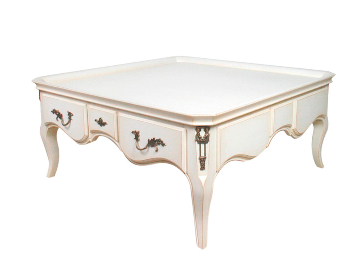 Квадратный, белый журнальный стол прованс из дерева