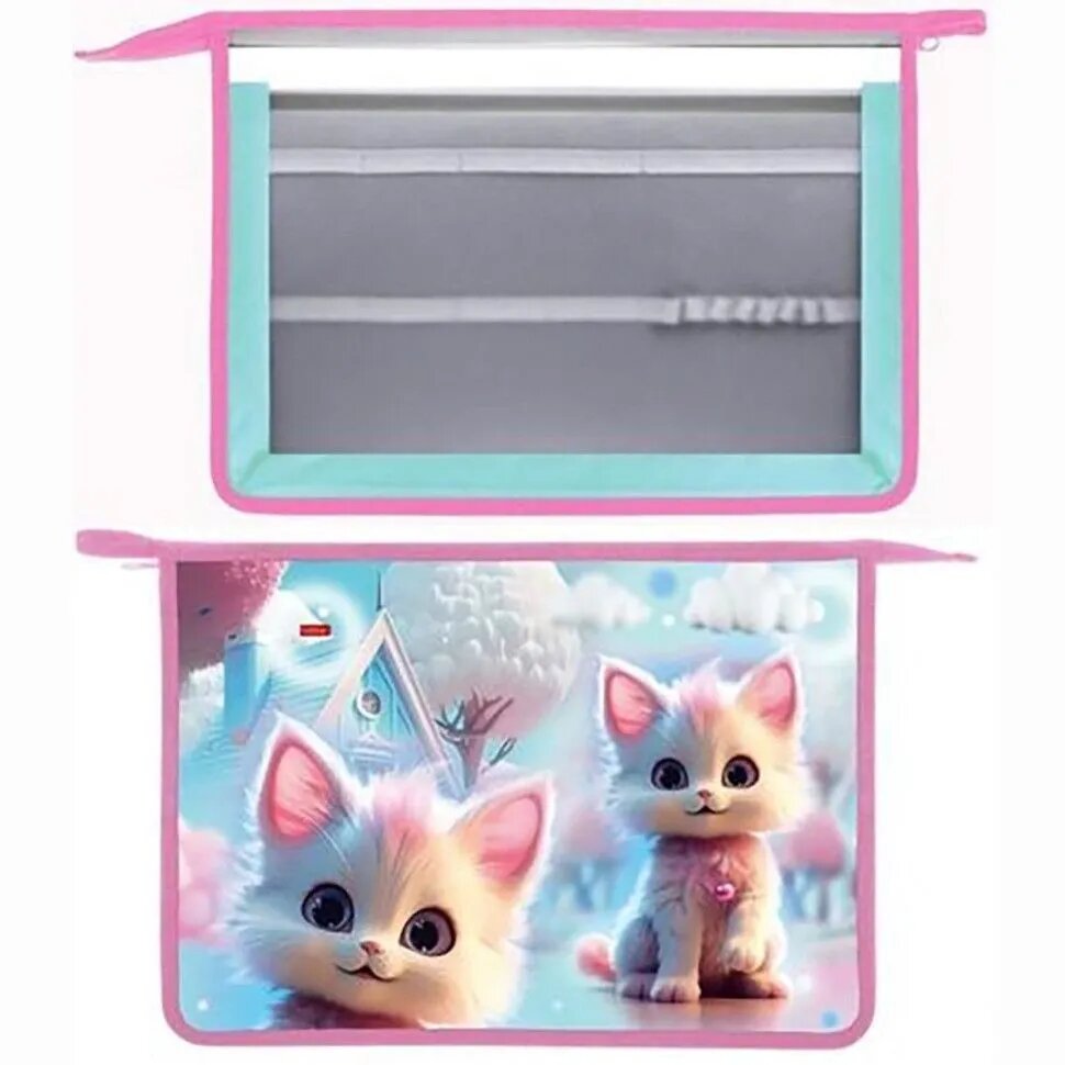 Папка школьная для труда А4 на молнии 2 отделения (Hatber) "Кошка Зефирка", арт. AMt_07062 Т