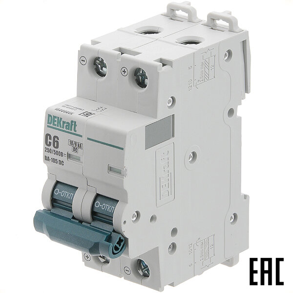 Автоматический выключатель C6А/2п/ 10кАна Din-рейку DEKraft ВА105-DC 13389DEK