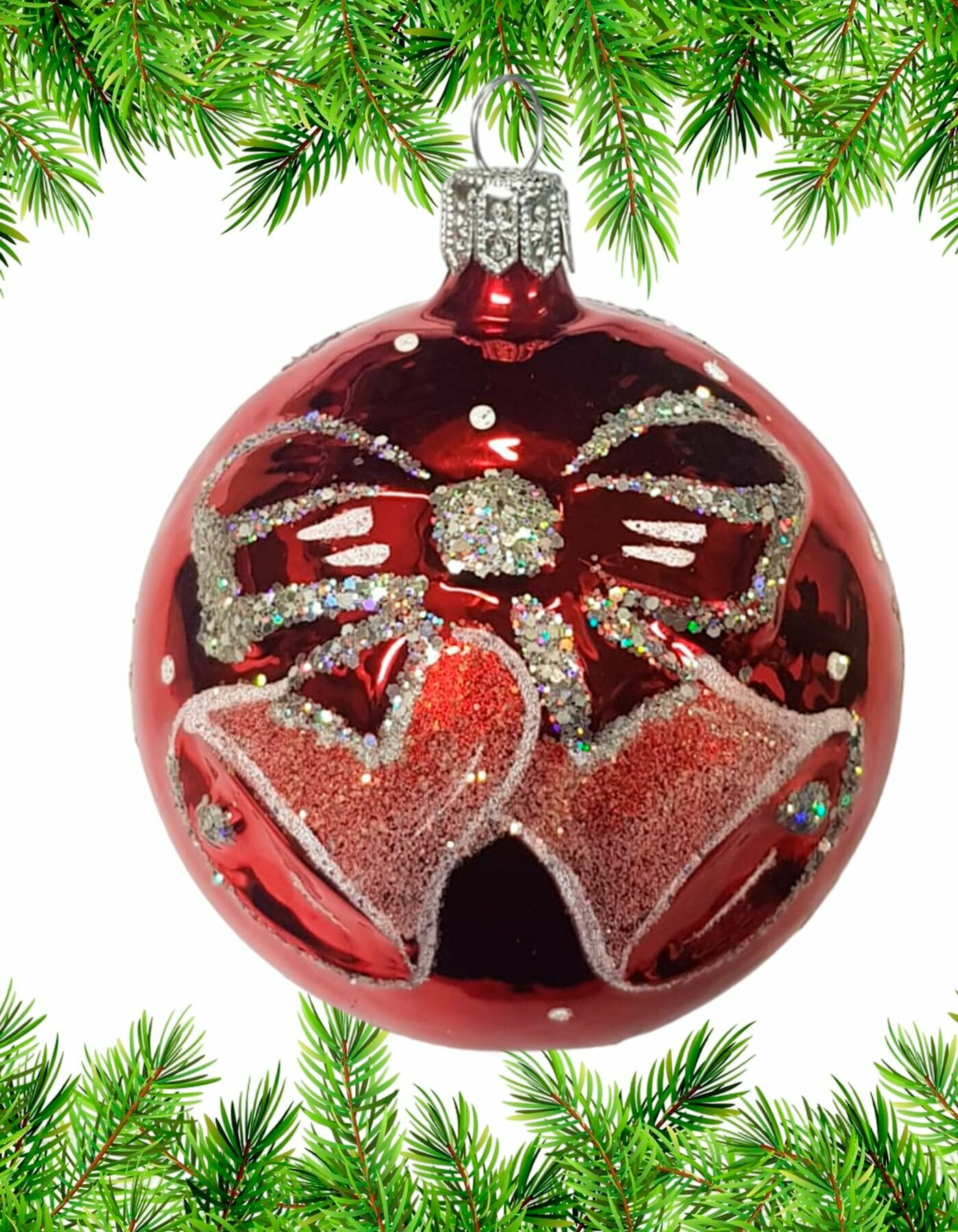 Шар на елку 75мм рельефный "Бубенцы" красный
