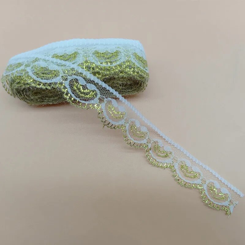 Блестящая кружевная лента GuangSheng, 10 ярдов, 2.6 см Бирюзовый, White Gold Lace