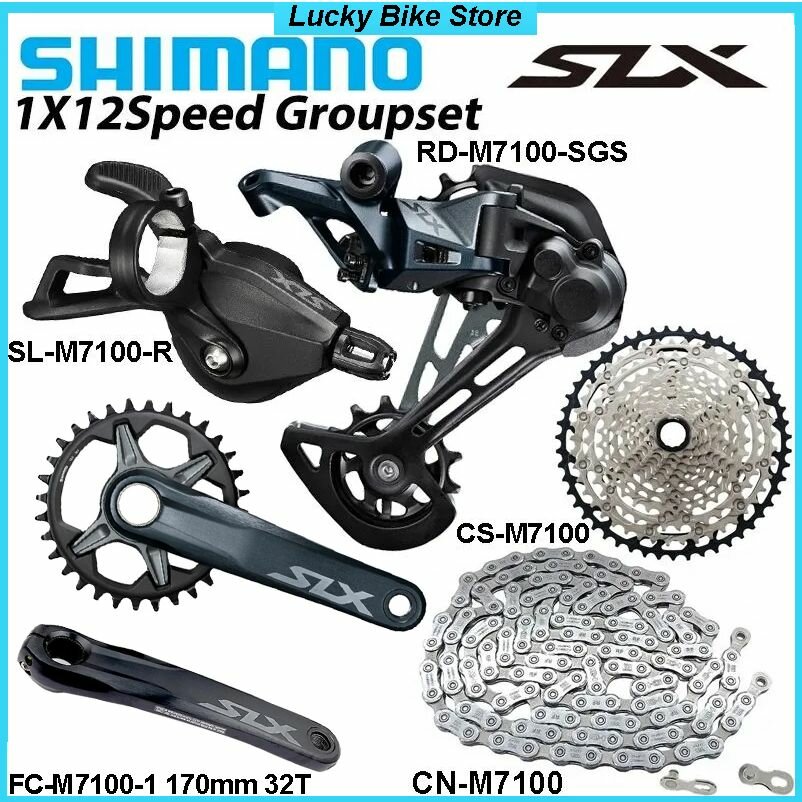 Shimano Slx M7100, группа скоростей 1x12, переключение SL-R/RD-SGS (Без окном), кассета CS-M7100 10-51T, цепь 124L, шатуны 170MM-32T (набор из 5 шт.)