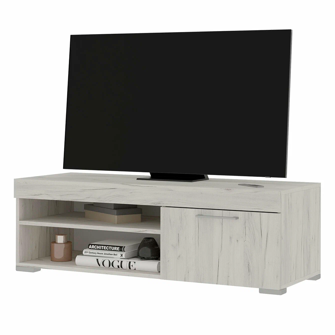 Тумба под ТВ в гостиную Гранд (1202х391х449), цвет дуб крафт белый