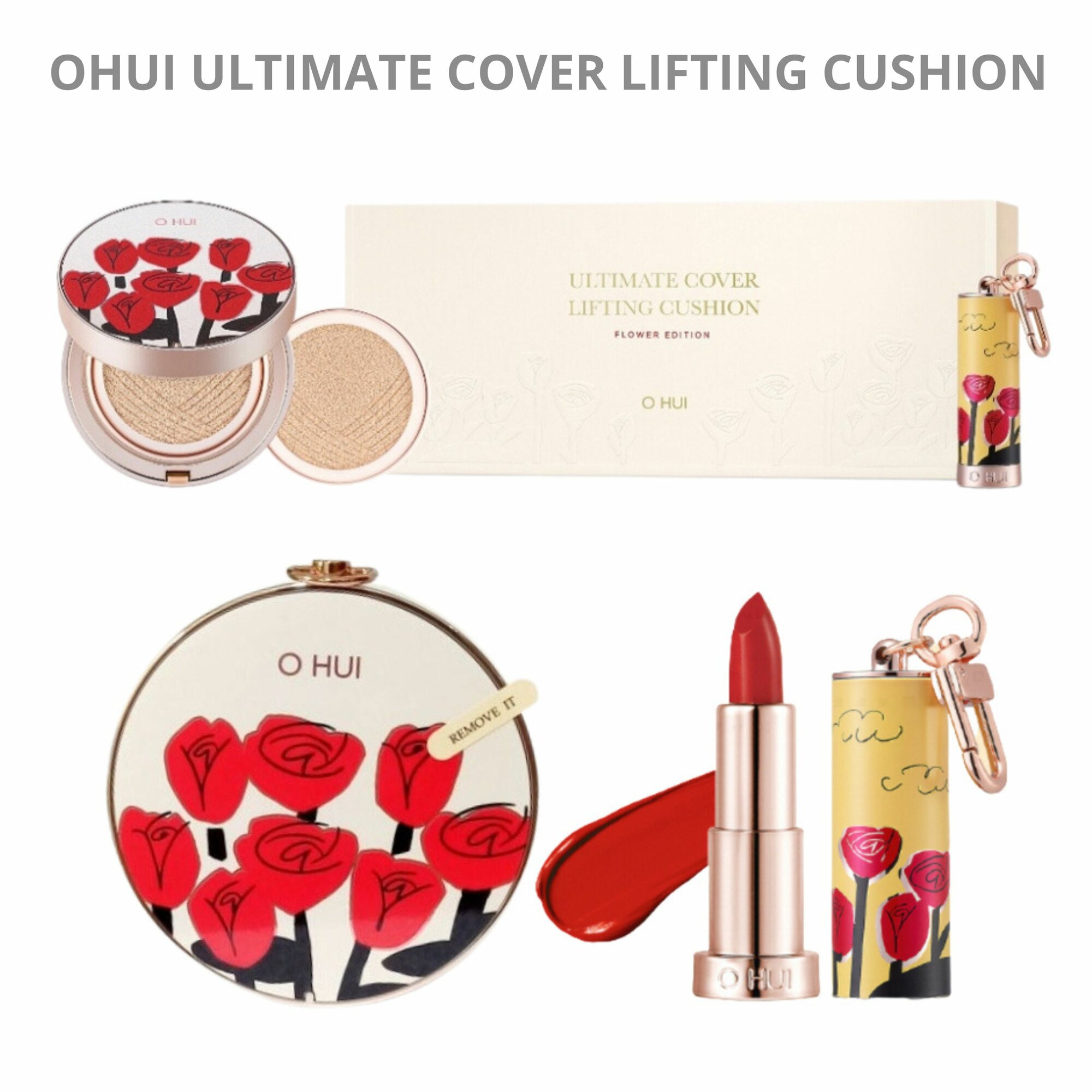 O HUI Премиальный набор с увлажняющим кушоном и помадой Ultimate Cover Lifting Cushion Flower Edition