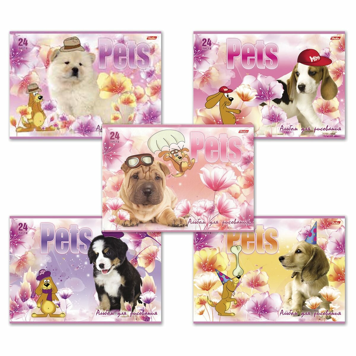 Альбом для рисования А4, 24л Hatber "Любимцы" (100 г/кв. м) разные виды