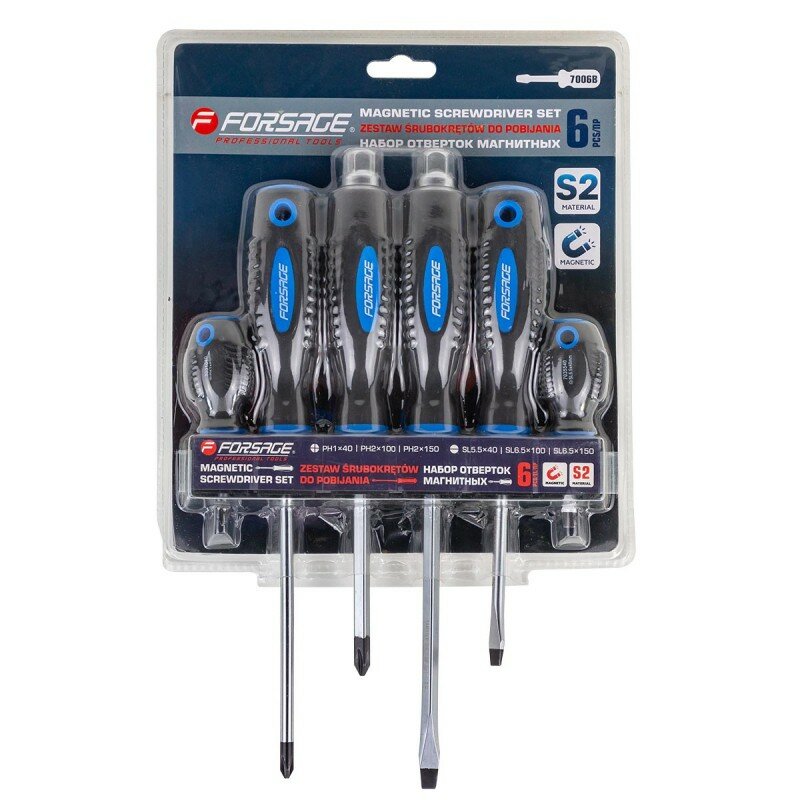 Набор отверток магнитных 6 предметов, в блистере Forsage