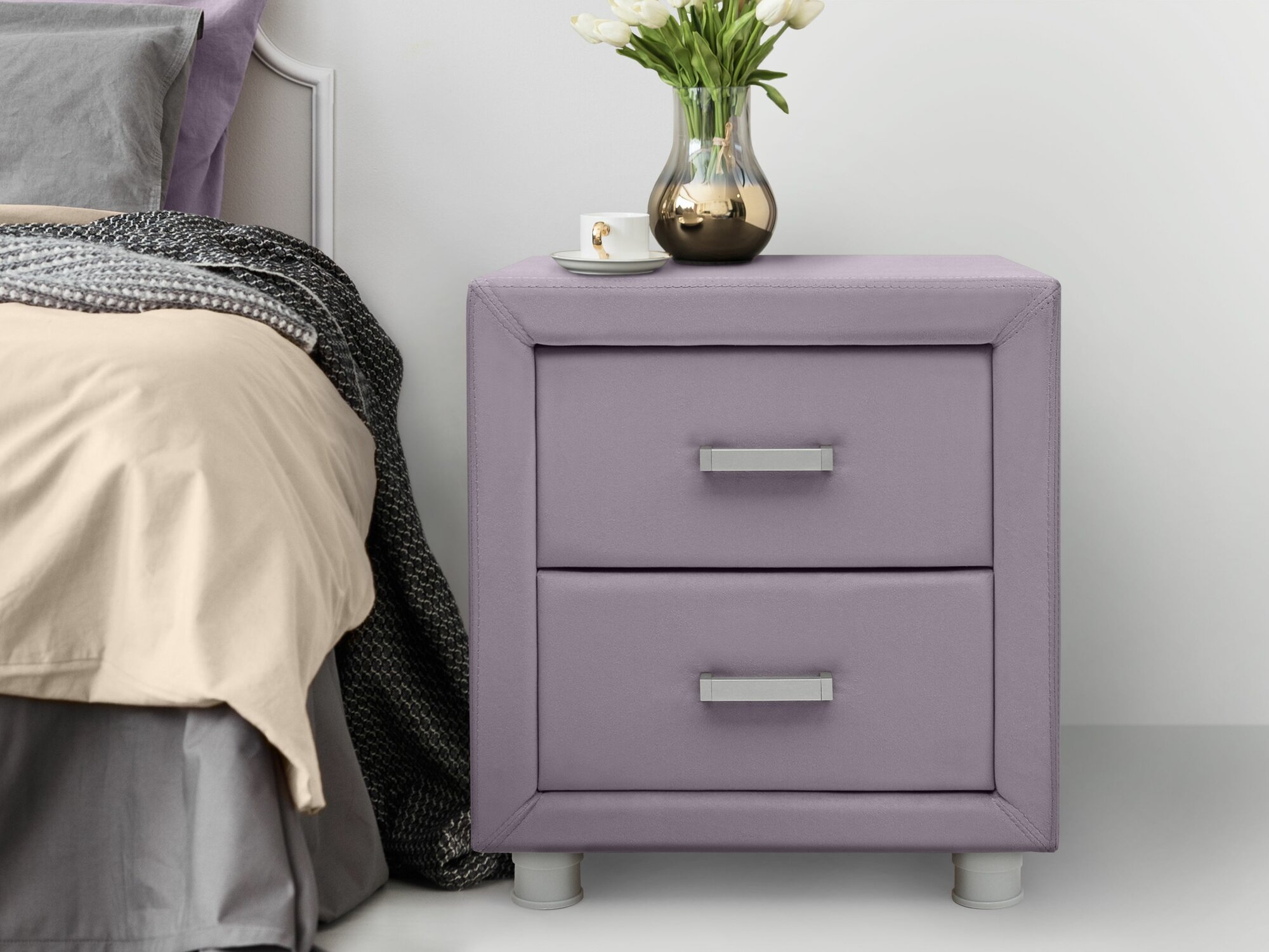 Тумба прикроватная с двумя ящиками Divany shop (велюр Velutto 10)