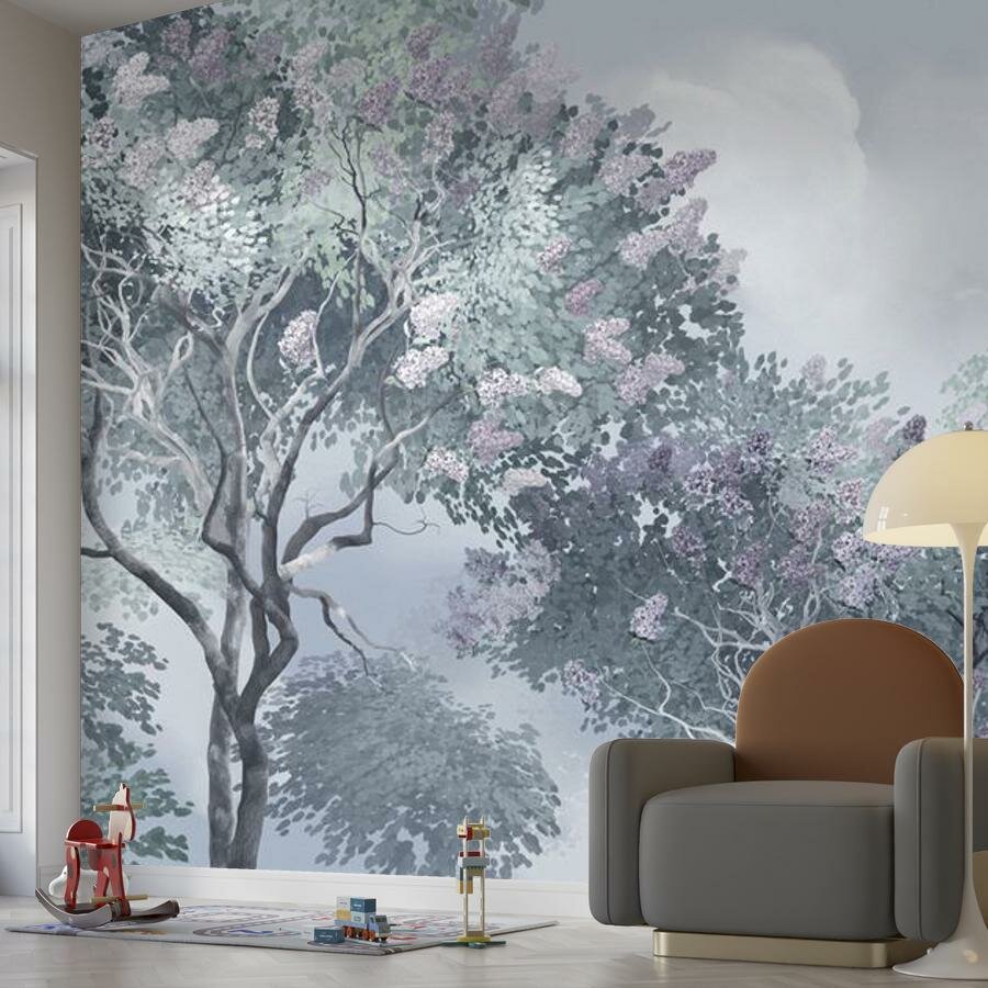 Фотообои Лес серый 13-226-L-Флок 270 x 400 см (ВхШ) Бесшовные, флизелиновые, влагостойкие обои MasterFresok