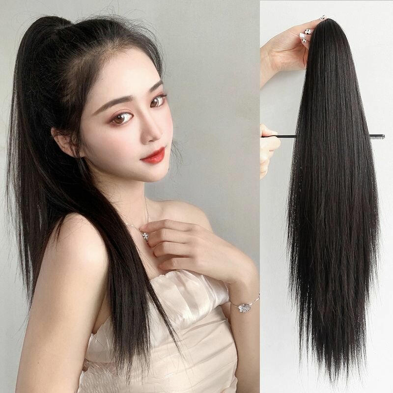 Прямые продажи с фабрики Новые модели конского хвоста для женщин с длинными волосами на завязках Высокий конский хвост Длинные прямые волосы Онлайн-инфлюенсер Милая коса средней длины