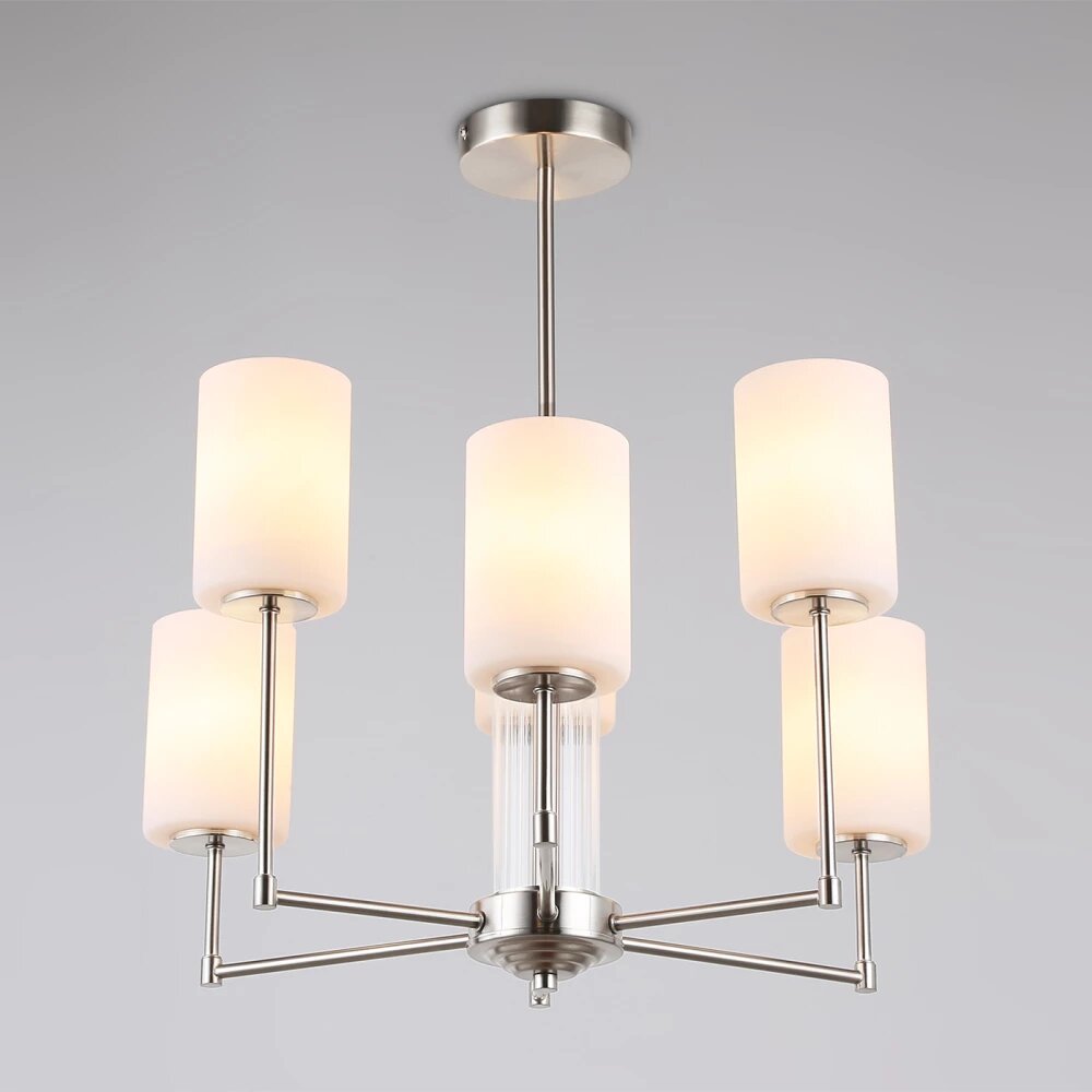 Люстра со стеклянными плафонами на штанге LH56211/6 SN/FR никель/белый матовый E27/6 max 60W D600*600