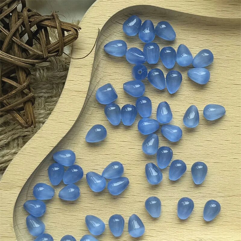 Бусины кошачий глаз 6x8 мм Синий, 10PCS, 4