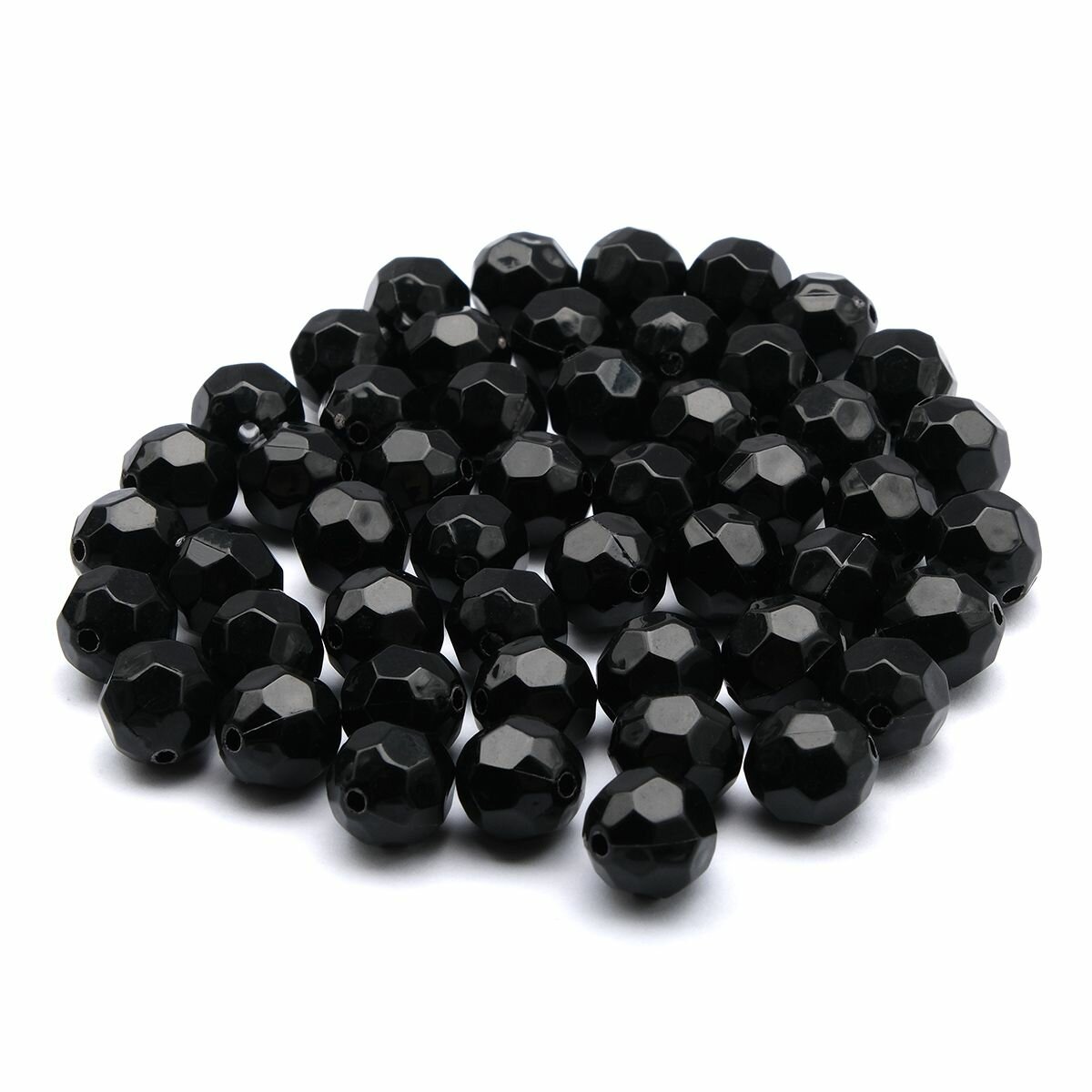 2024 Бусины пластиковые, акрил, прозрач. в цвете, граненые круглые, 10мм, 25гр, Astra&Craft (90 черный)