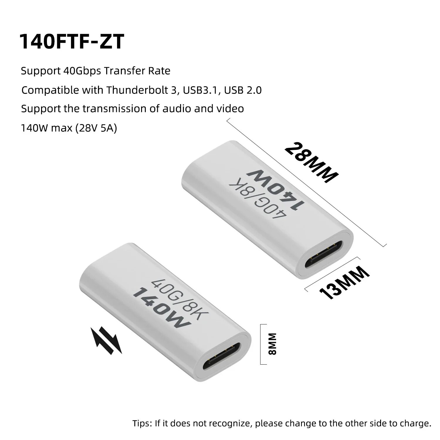 Адаптер USB C на USB C 140W 40 Гбит/с 8K 60 Гц, Цвет: 3