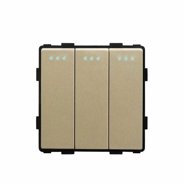 Выключатель с самовозвратом (Reset), 3 клавиши, (без рамки) цвет золото