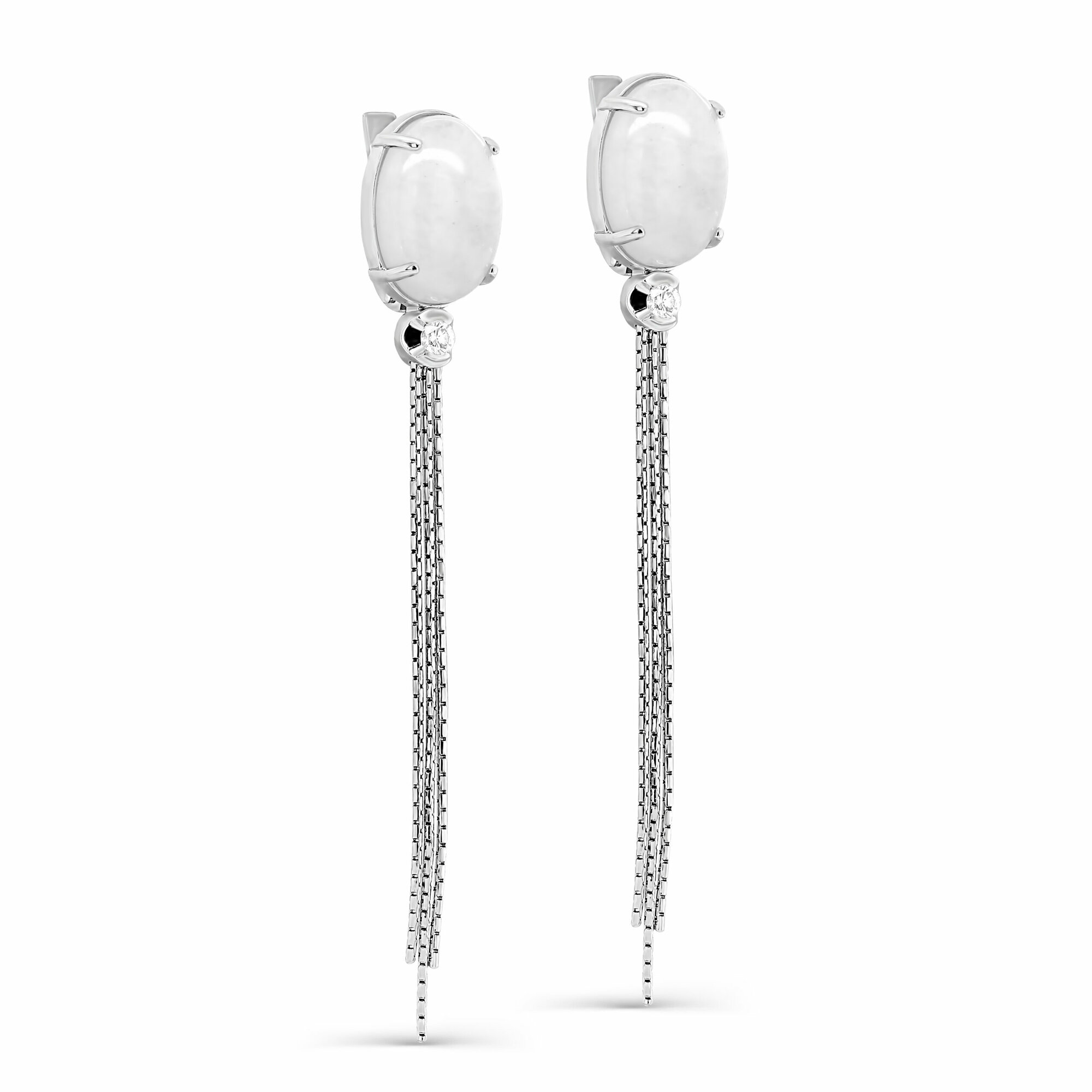 Серьги, белое золото, 585 проба, лунный камень, бриллиант