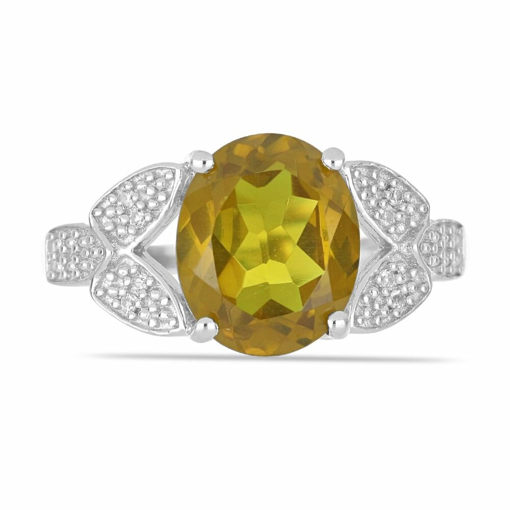 Кольцо, серебро, 925 проба, родирование, султанит синтетический, топаз