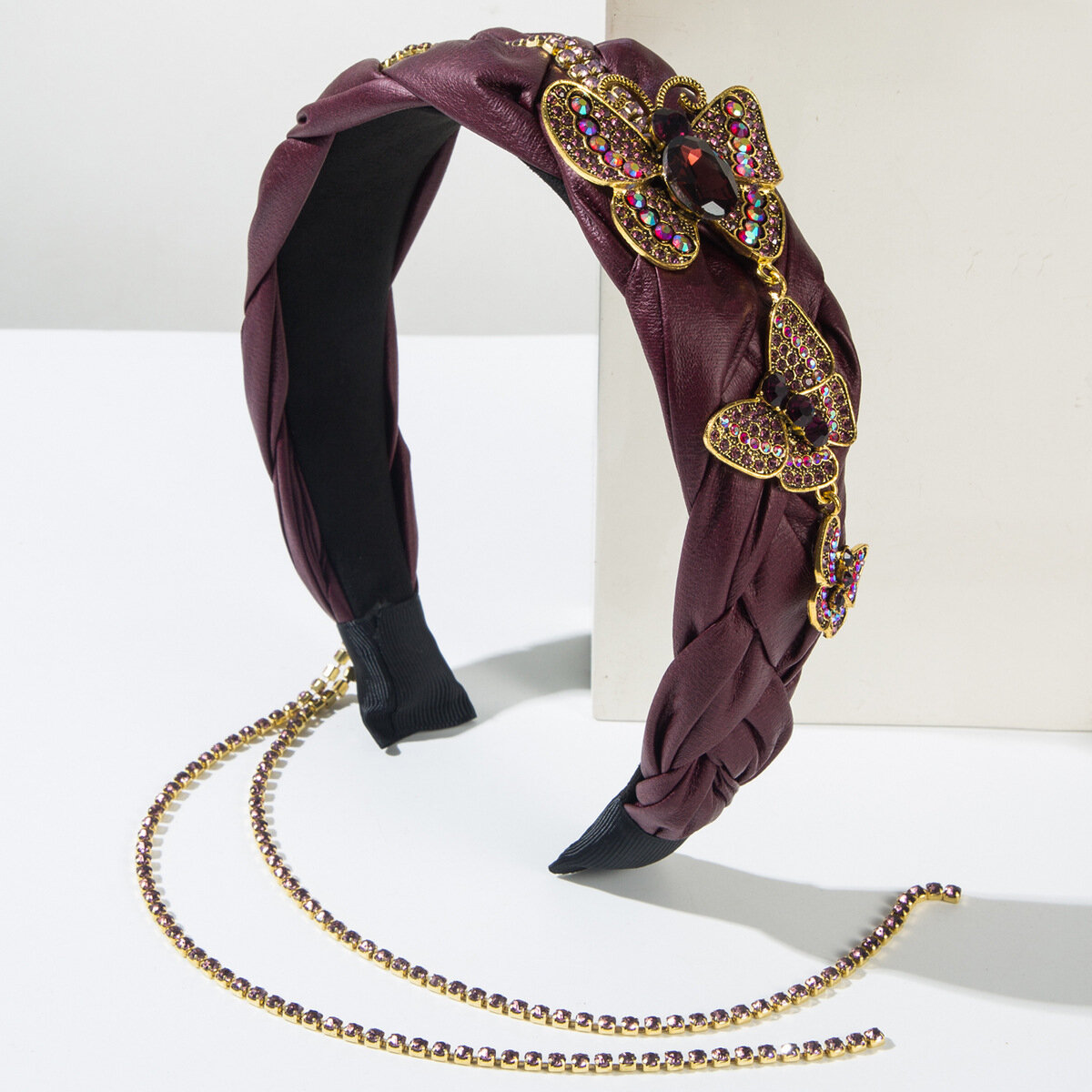 Повязка на голову "Бабочки", ручная работа, темно-красная