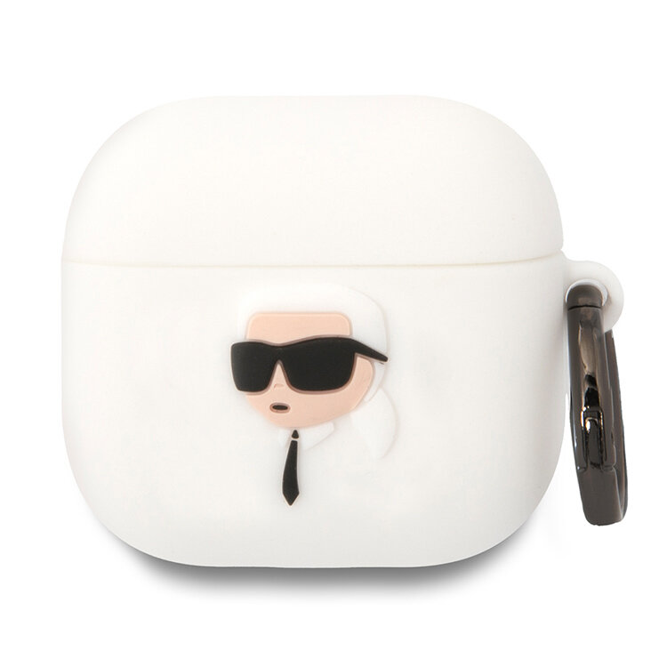 Karl Lagerfeld силиконовый чехол с карабином для Airpods 4, NFT 3D Karl белый