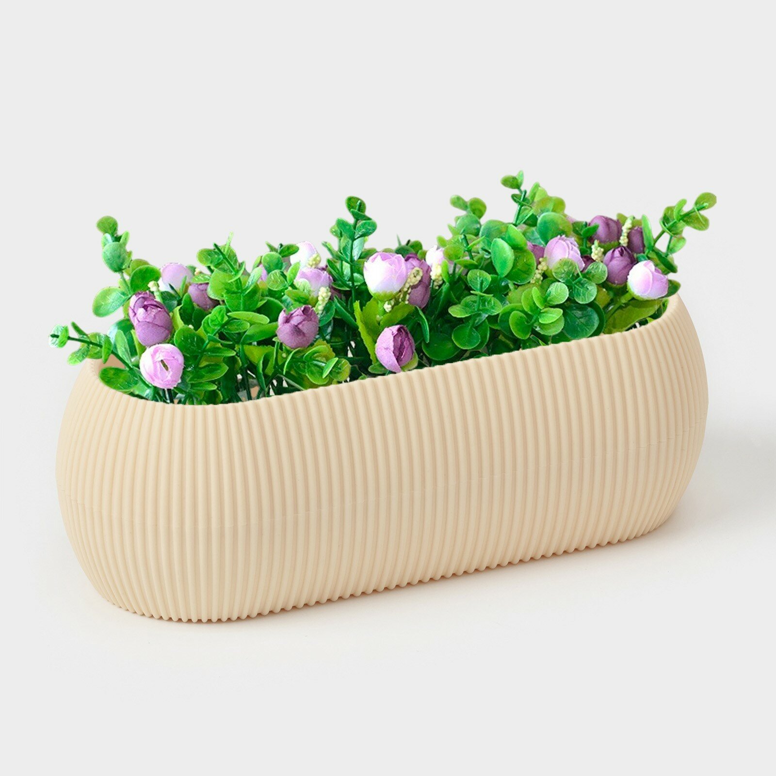 Кашпо для цветов с поддоном, горшок цветочный Rasfill, 1,3 л, овальное, бежевое