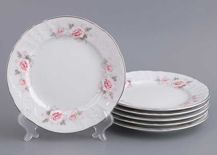 Набор тарелок "Bernadotte", 25 см, 6 штук, "Серая роза", отводка платина, Чехия