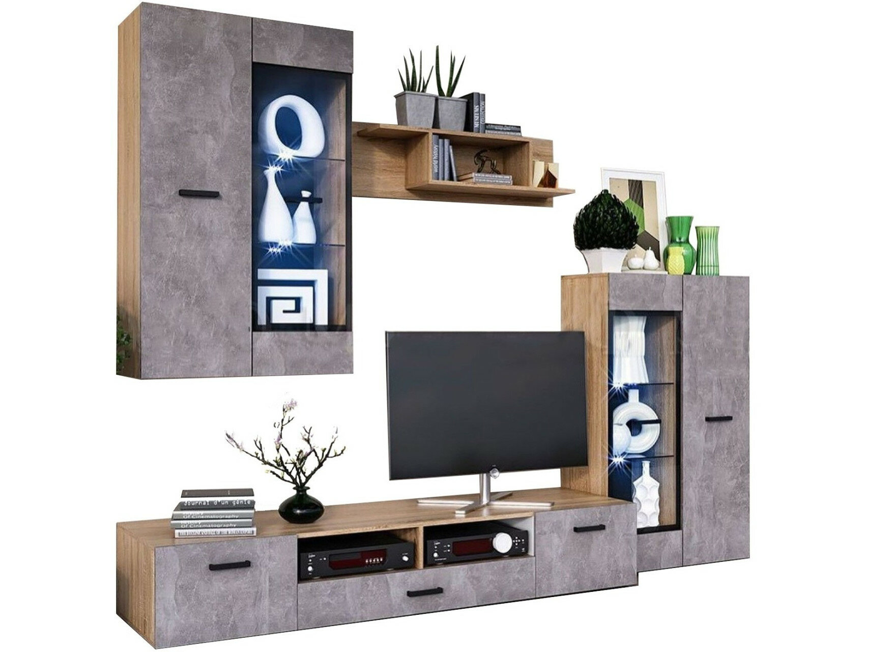 Модульная гостиная Нэнси New ЛДСП Вариант №1 (Бетон светлый, Дуб Сонома)