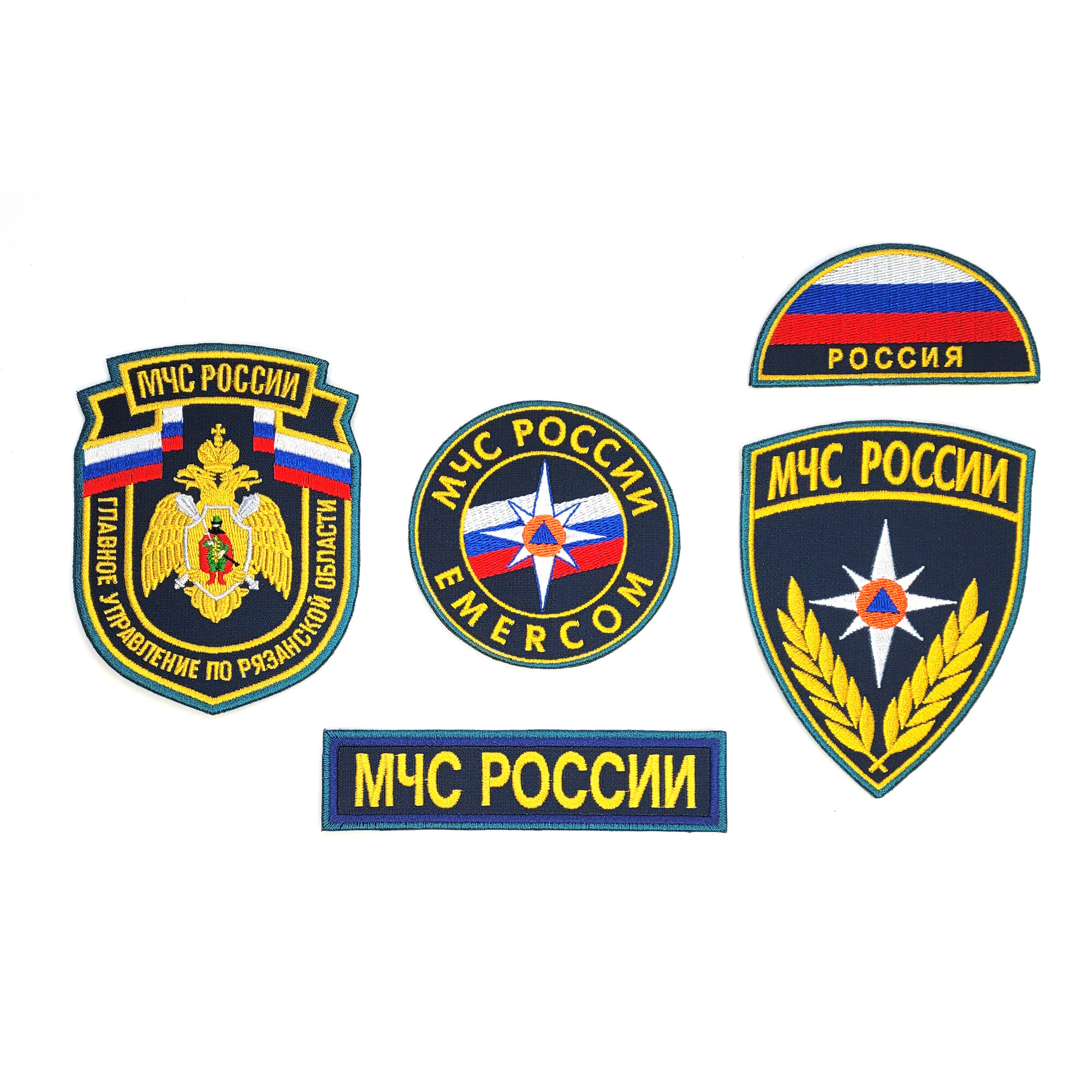 Шевроны и нашивка МЧС России главное управление по Рязанской области нового образца вышитые, комплект из 5 штук