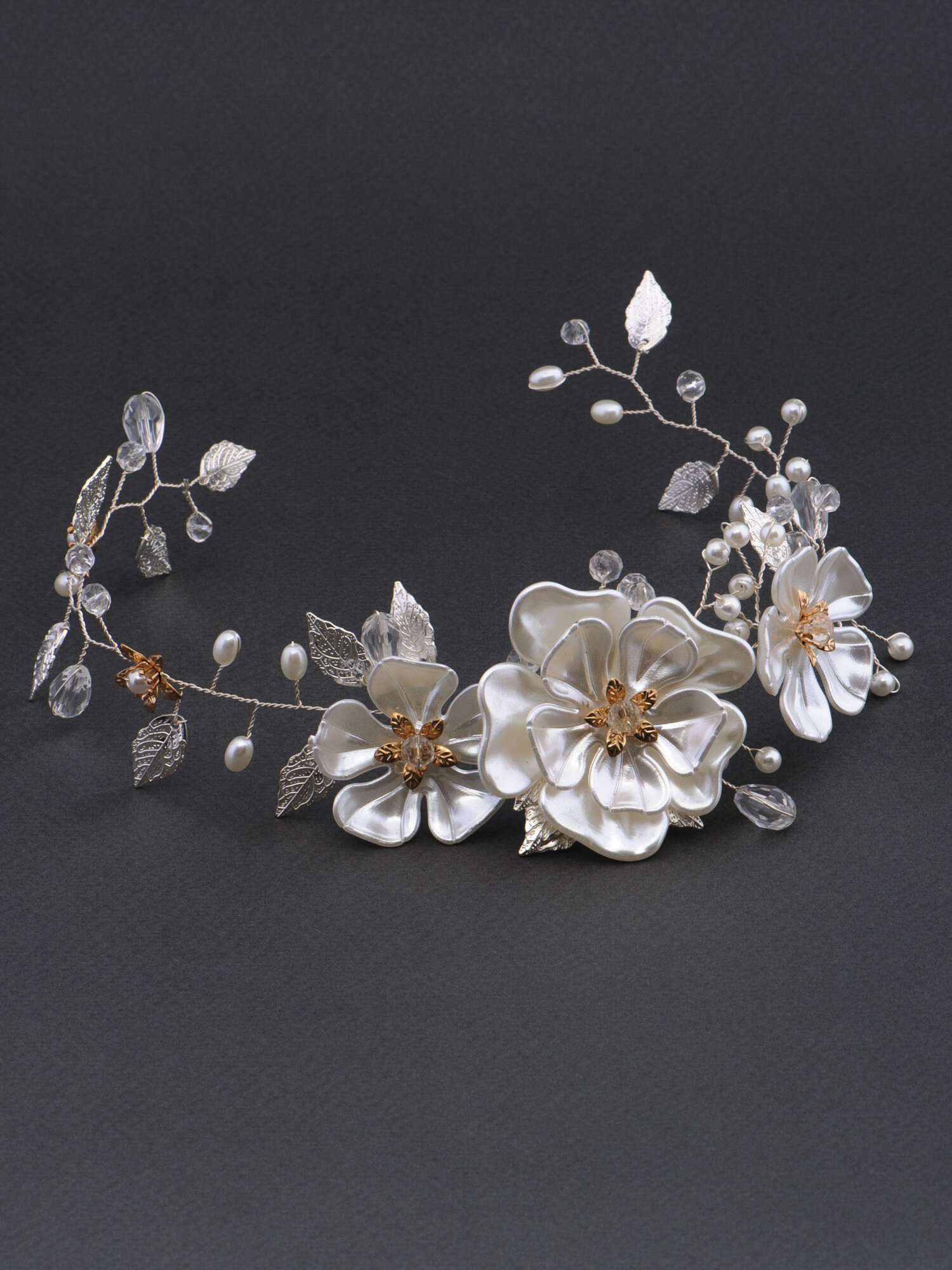 Диадема свадебная LUMINA "Серебристая Лоза", для волос, женская, биж. сплав, пластик, стразы