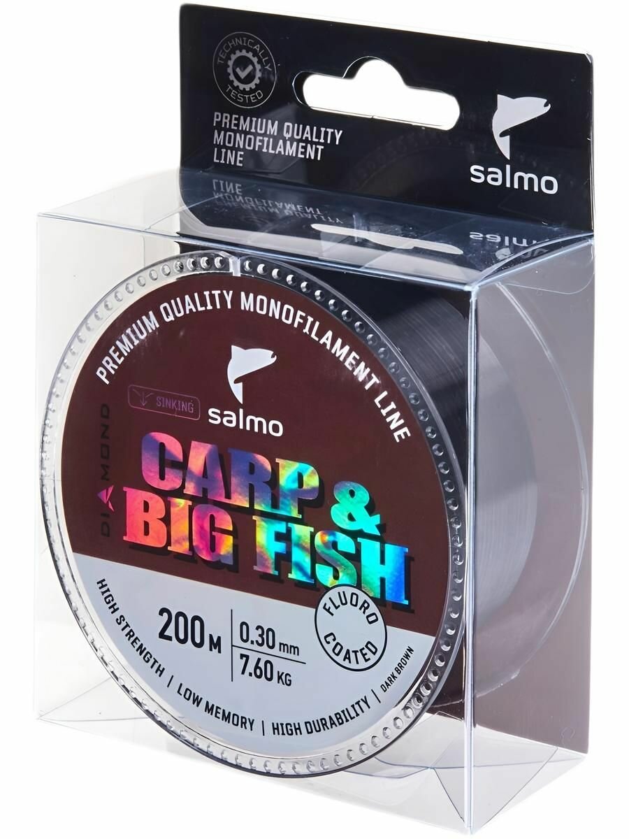Леска монофильная Salmo Diamond CARP & BIG FISH FLUORO COATED Dark Brown 200 м , 0.30 мм