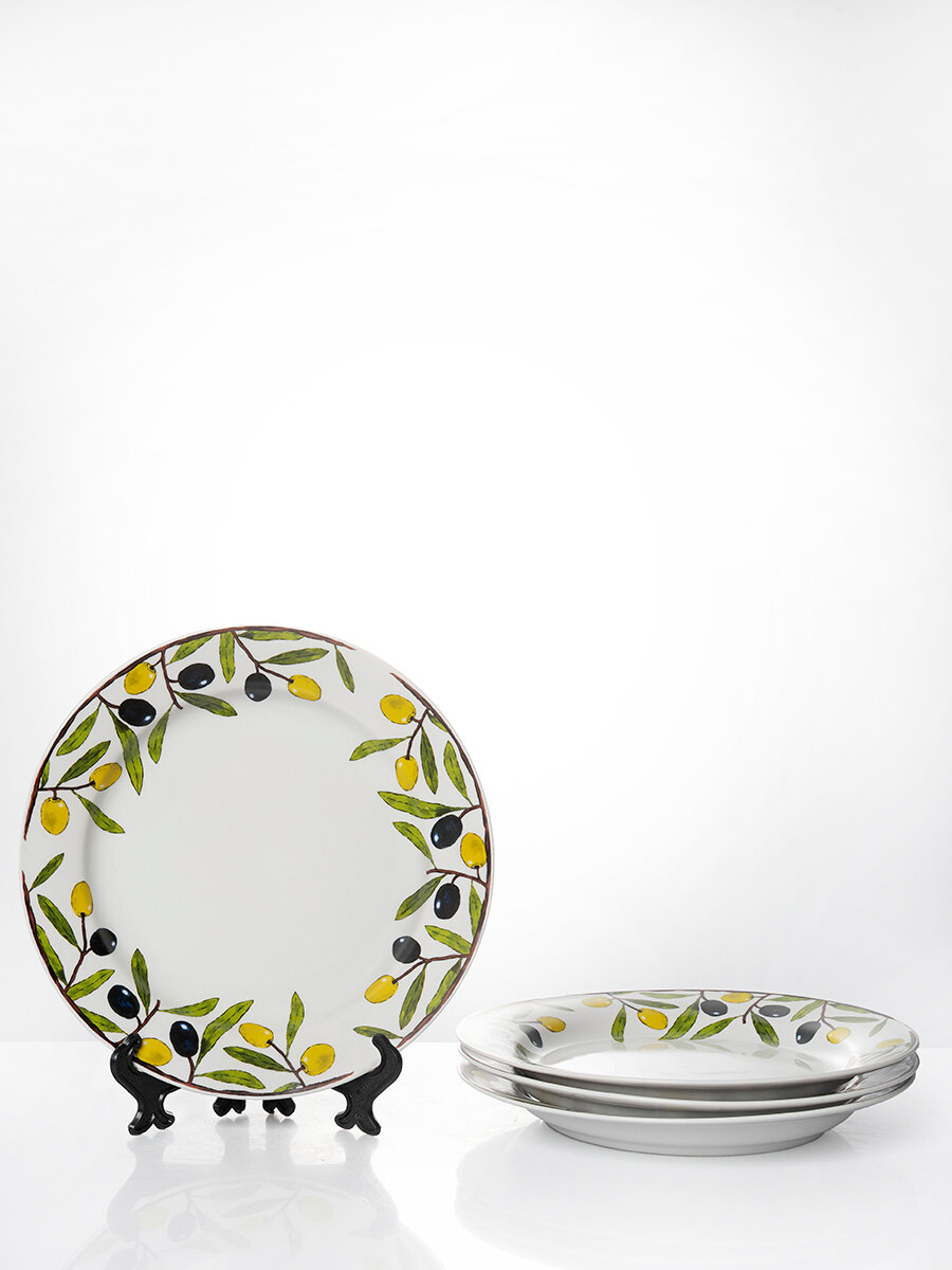 Набор фарфоровых тарелок мелких 240мм. "Оливки" борт. гладкий край, Дулево 4 шт.