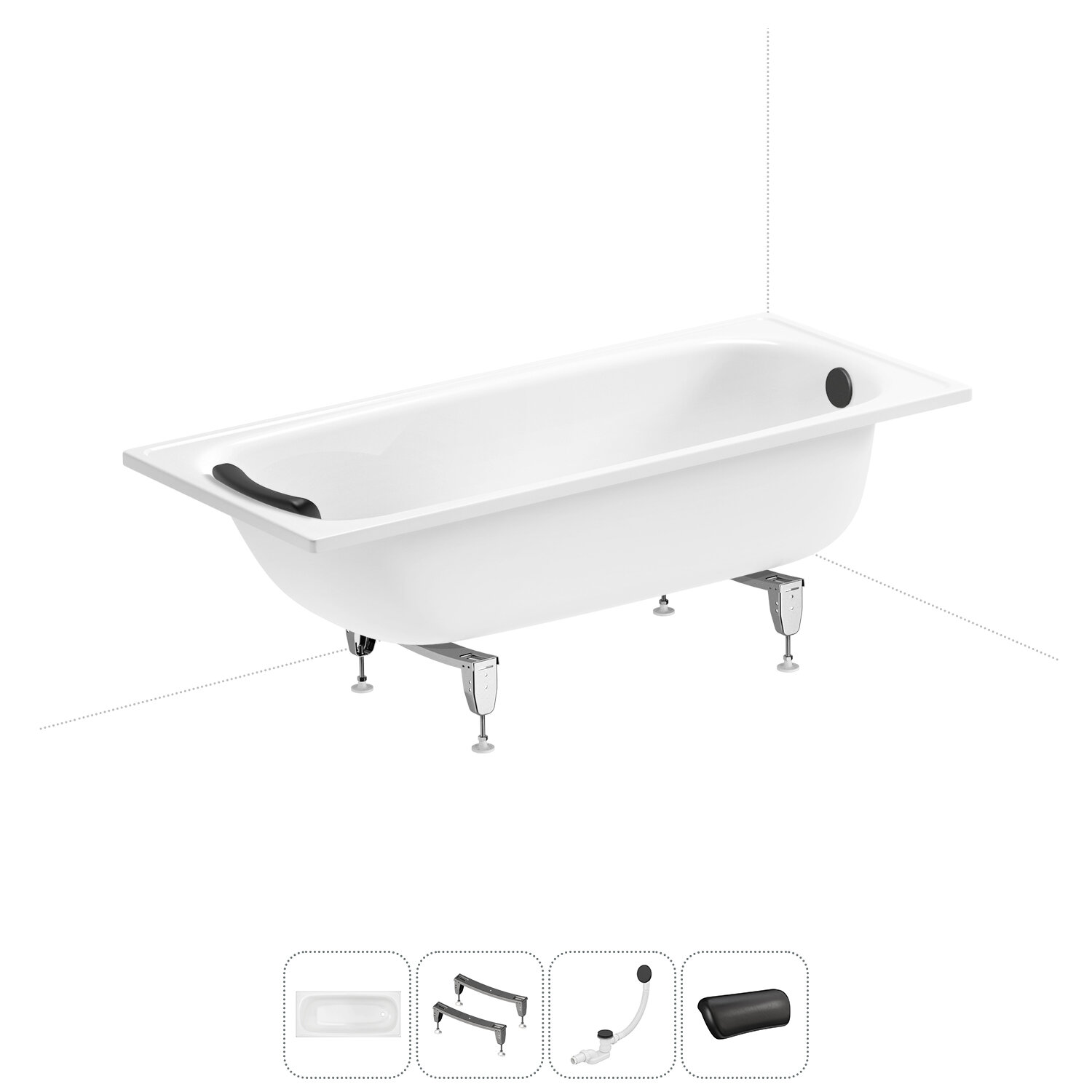 Стальная ванна 160х70 Sanitana BLB Europa 20220643R в наборе 4 в 1: металлическая ванна 160 х 70 см, ножки, слив-перелив, подголовник