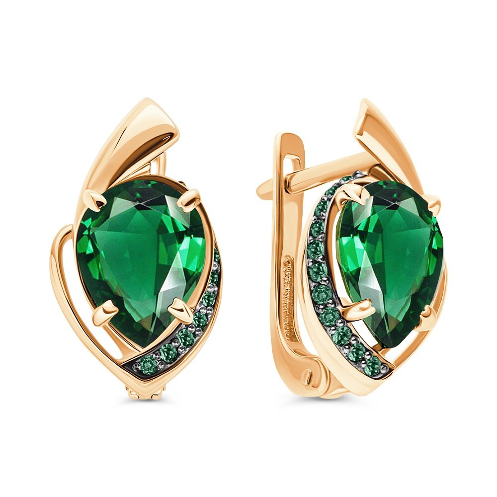 Серьги, красное золото, 585 проба, родирование, турмалин синтетический, фианит