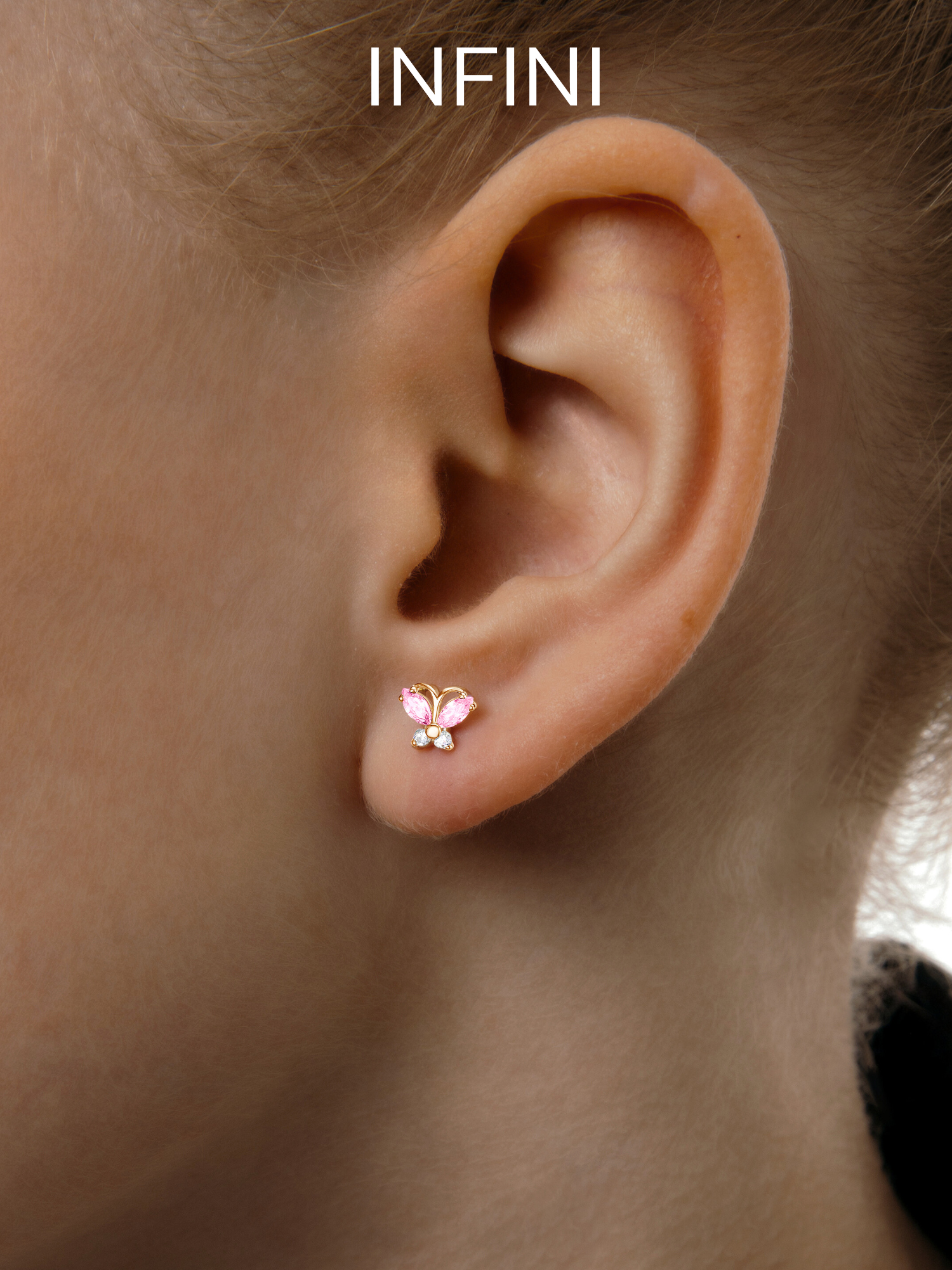 Серьги пусеты, красное золото, 585 проба, фианит