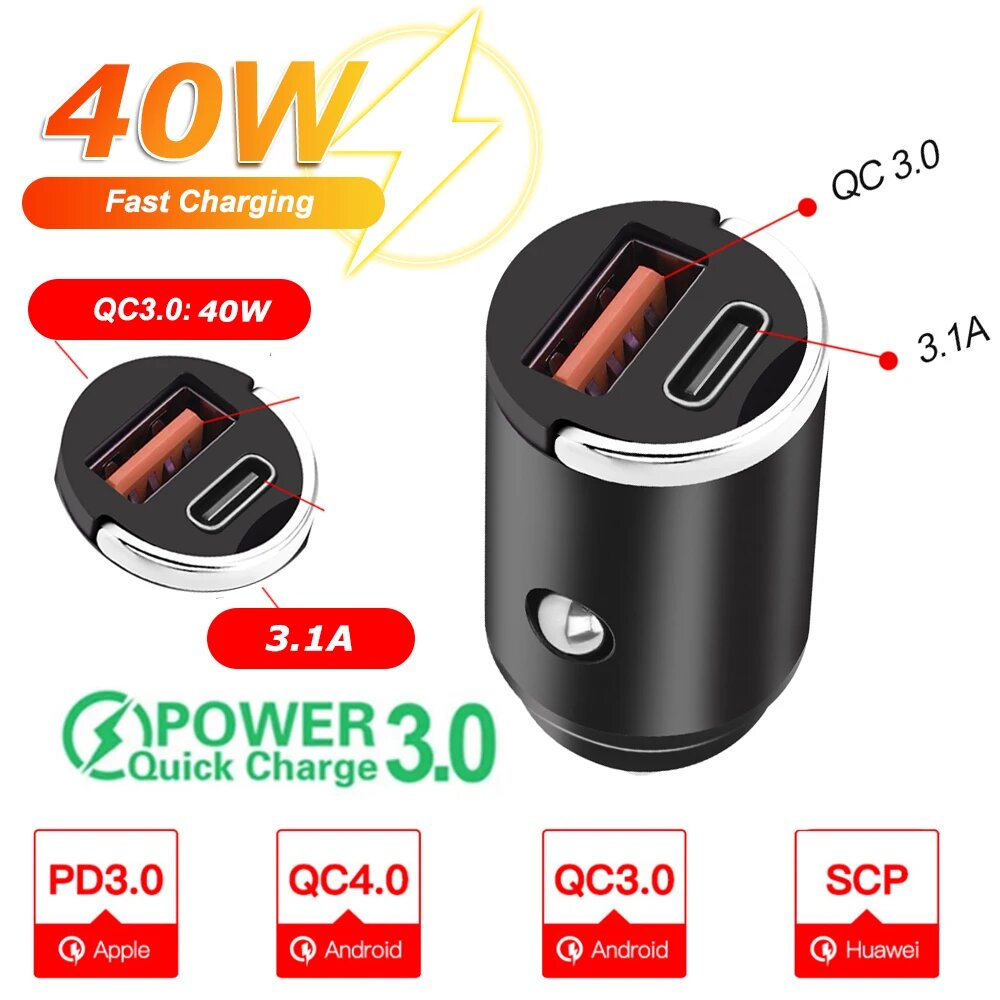 Автомобильное зарядное устройство USB, быстрая зарядка 4,0 QC4.0 QC3.0 QC SCP 5A PD Type C 200 Вт, быстрая зарядка телефона для iPhone Xiaomi Huawei мобильный телефон BF QC3.0 40W-Plastic