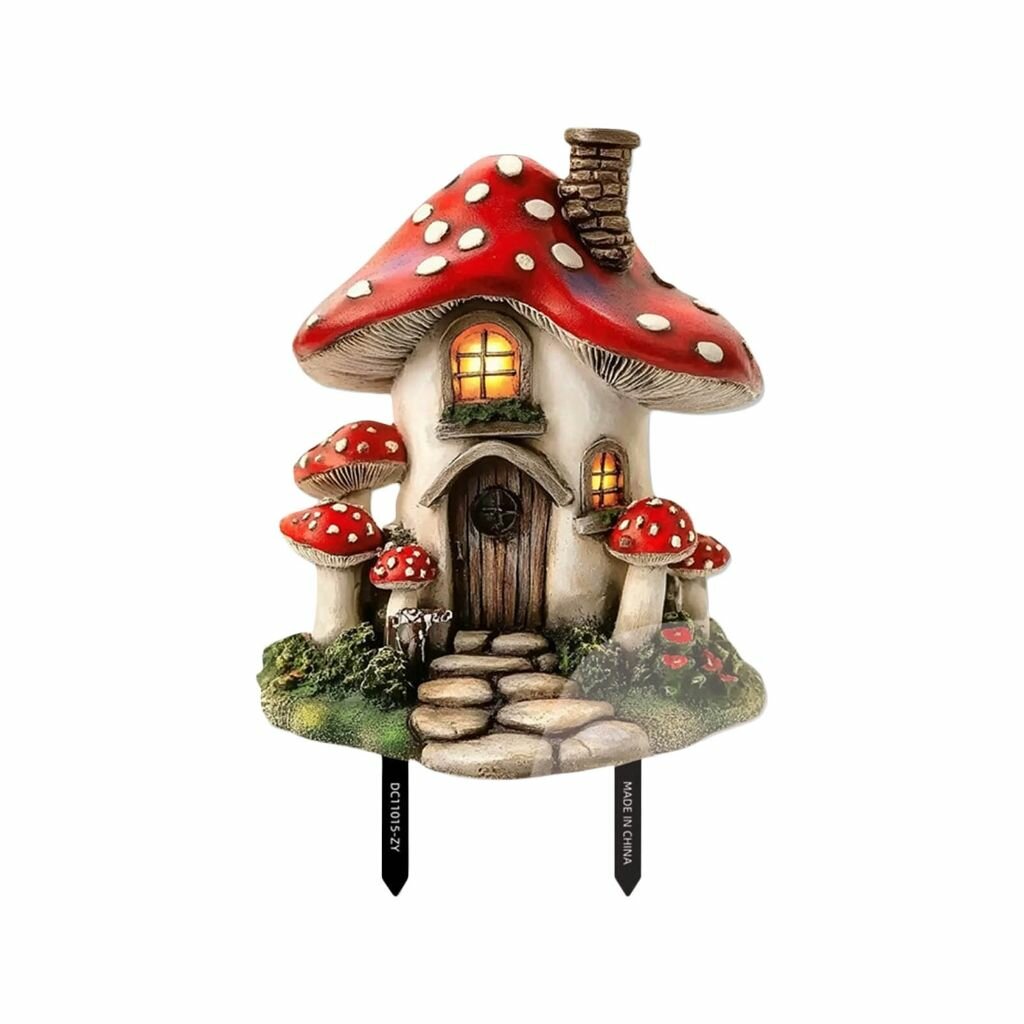 Садовый колышек "Лесная грибная хижина" из экологичного ПВХ для декора сада и дома, 15x19 см