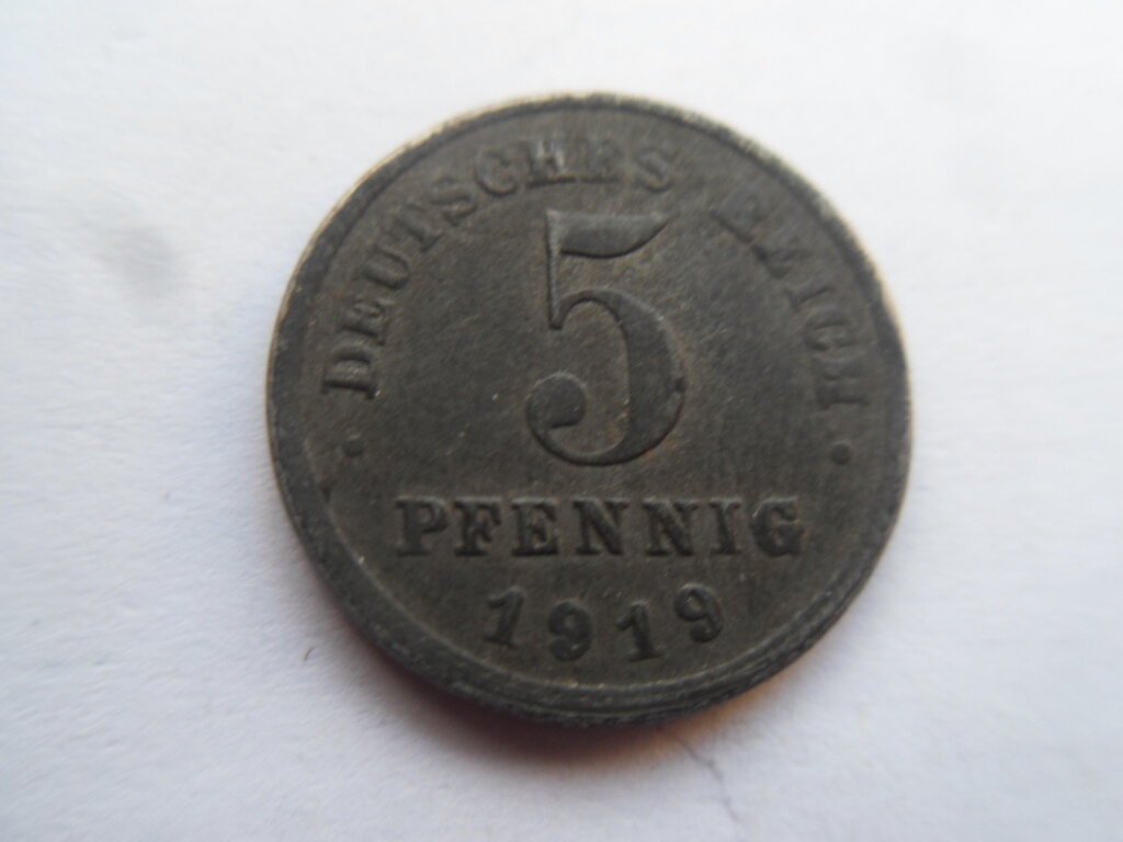 Германия 5 пфеннигов, 1919 Отметка монетного двора: "J" - Гамбург