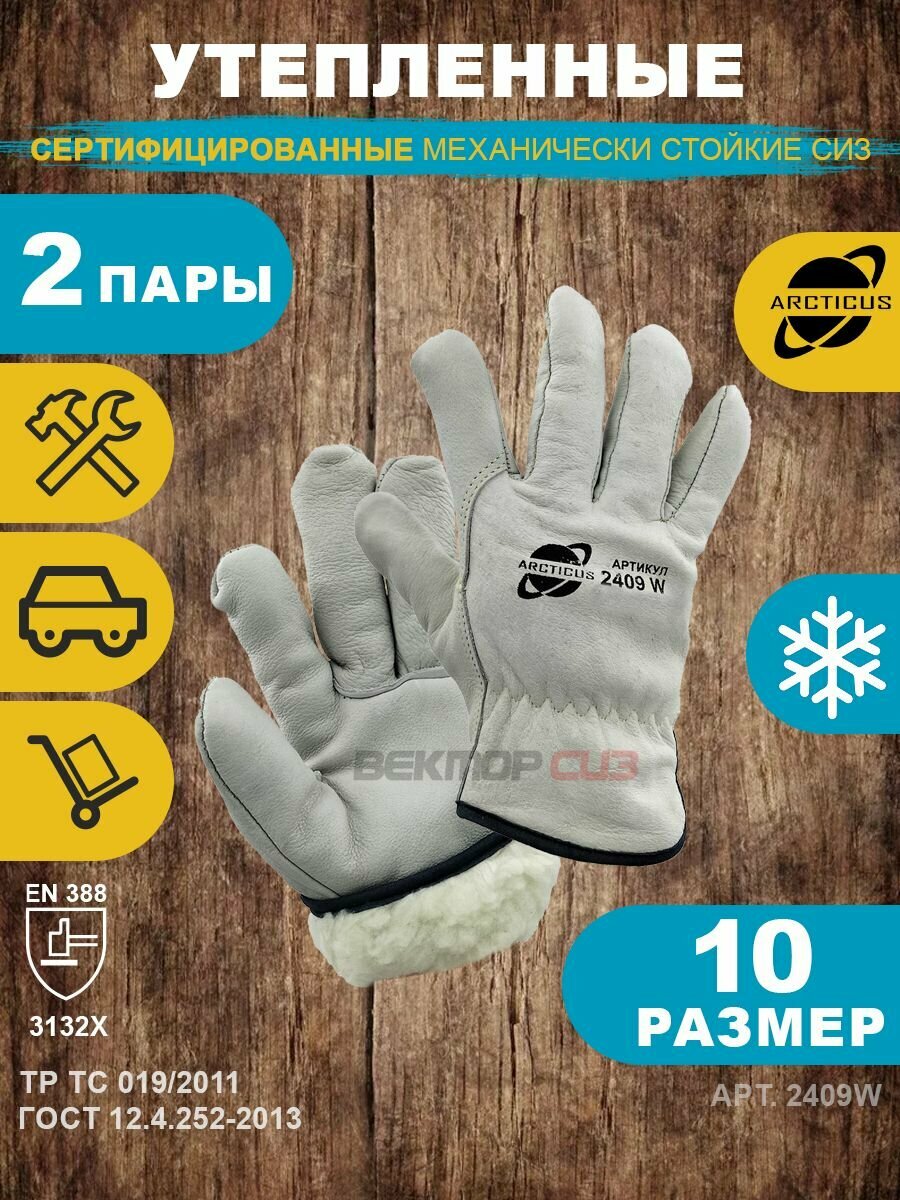 Зимние перчатки из натуральной кожи, ARCTICUS 2409W, размер 10, 2 пары