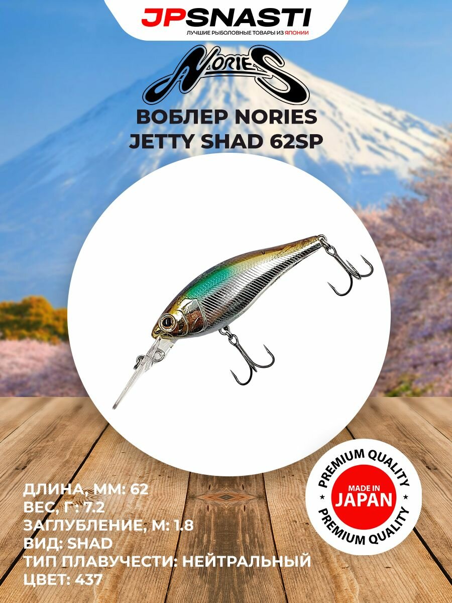 Японский воблер для ловли хищников Nories Jetty Shad 62SP, 7.2 г, 437