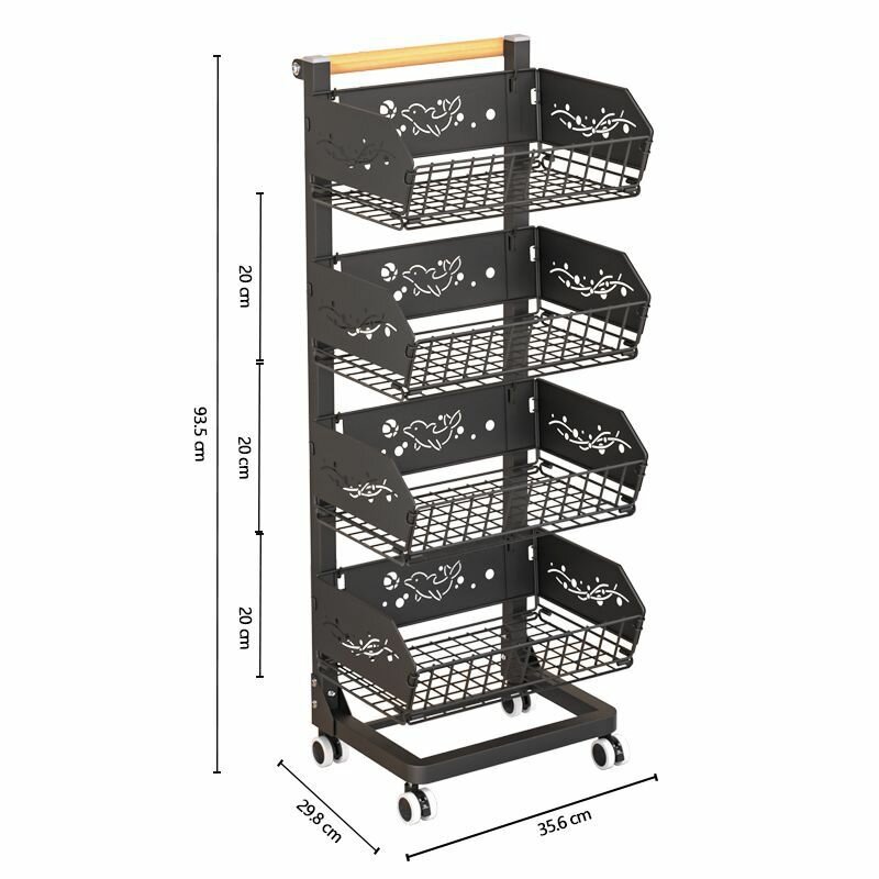 Стеллаж кухонный HZ, для овощей и фруктов, углеродистая сталь, 4 слоя, черный