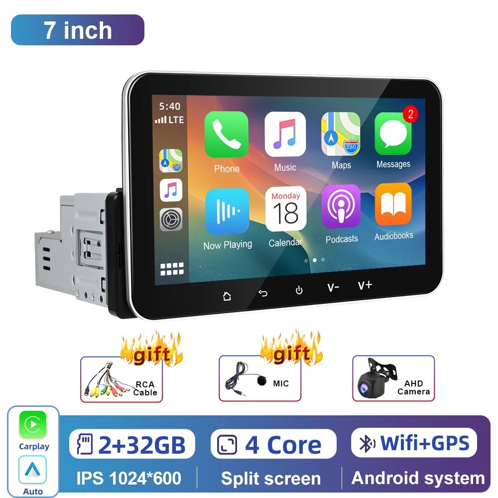 Автомагнитола Podofo, универсальная мультимедийная система на Android, с 7 "экраном, 2 Гб ОЗУ, 32 Гб ПЗУ, с IPS экраном, Wi-Fi, Bluetooth, FM радио, 2G 32G AHD