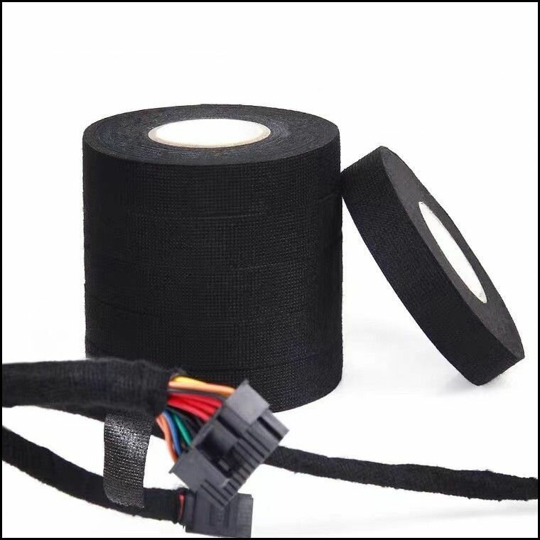 Изолента черная автомобильная флисовая для проводов, тканевая