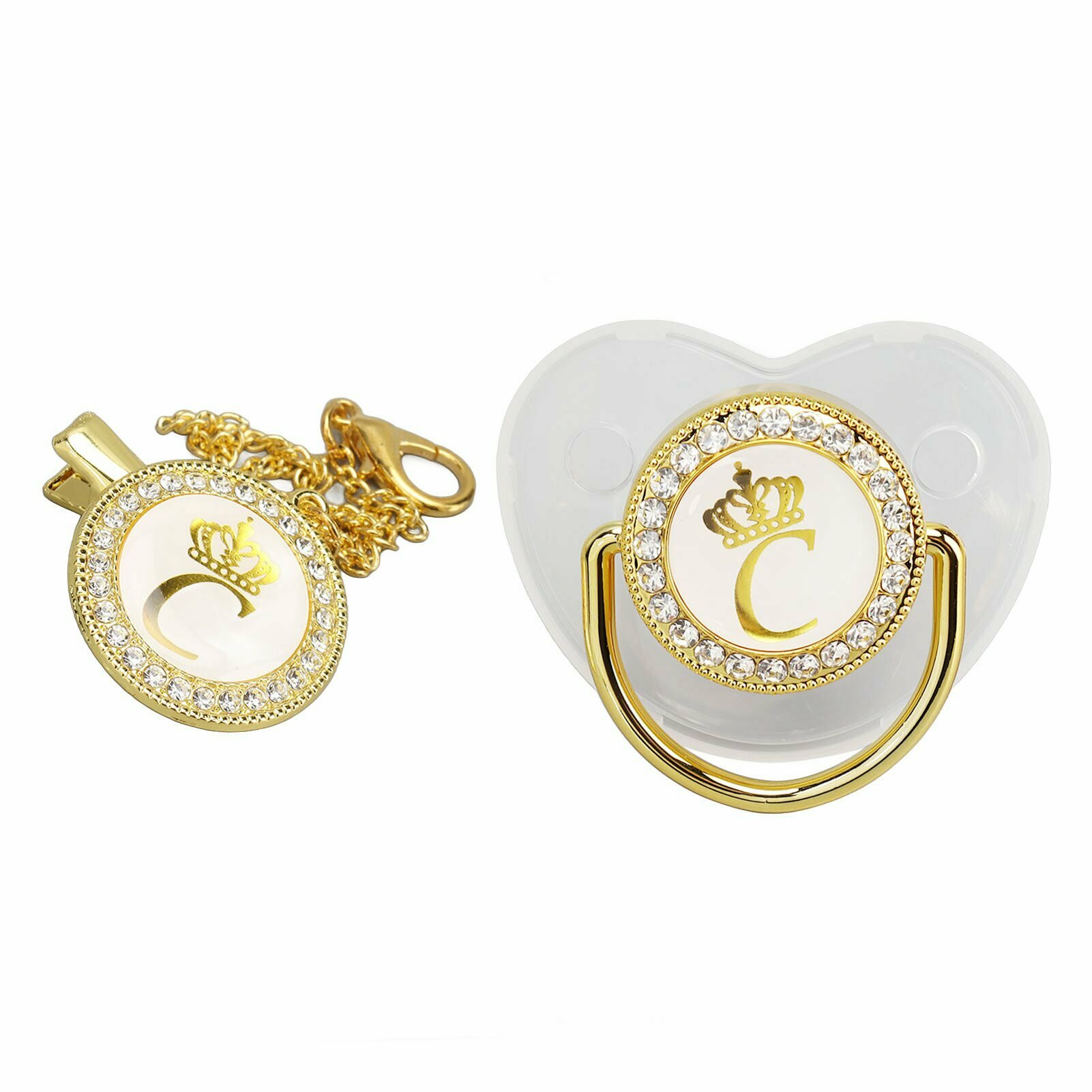 Детская соска-пустышка для прорезывания зубов, соска с золотыми стразами и буквами для купания ребенка на крещение C